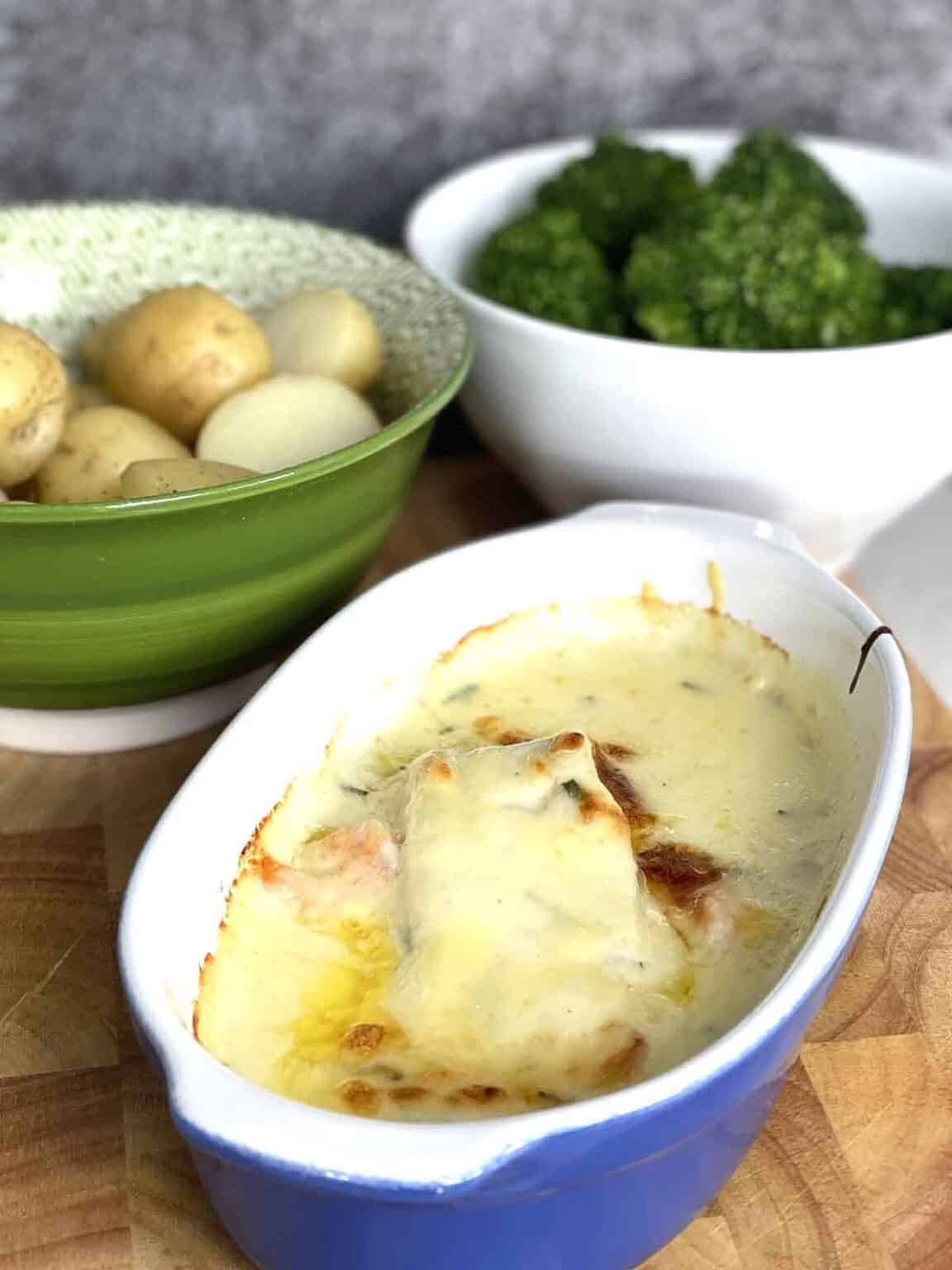 Cod Mornay with Prawns - Chez Le Rêve Français
