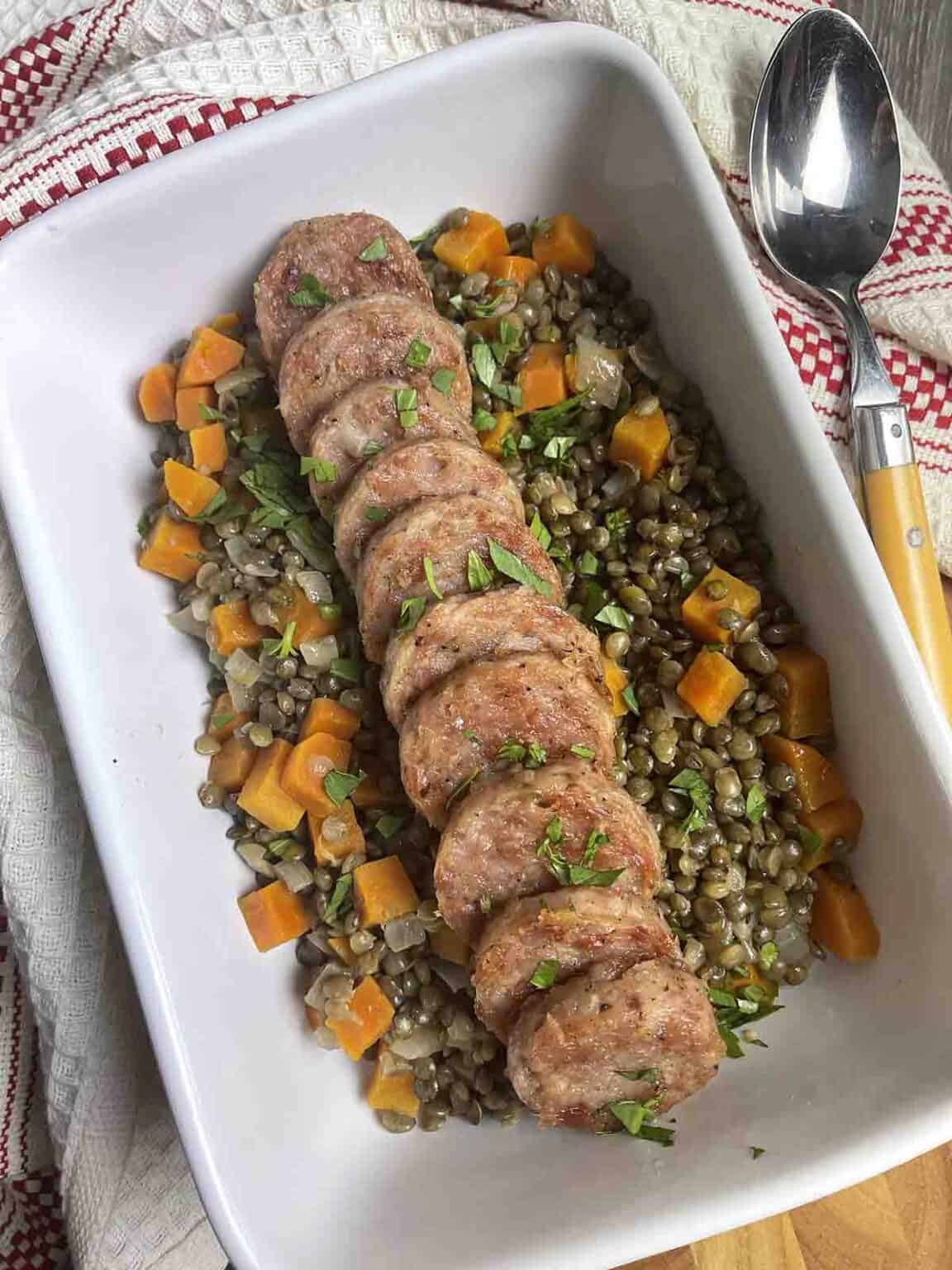 Cotechino Sausage with Lentils - Chez Le Rêve Français